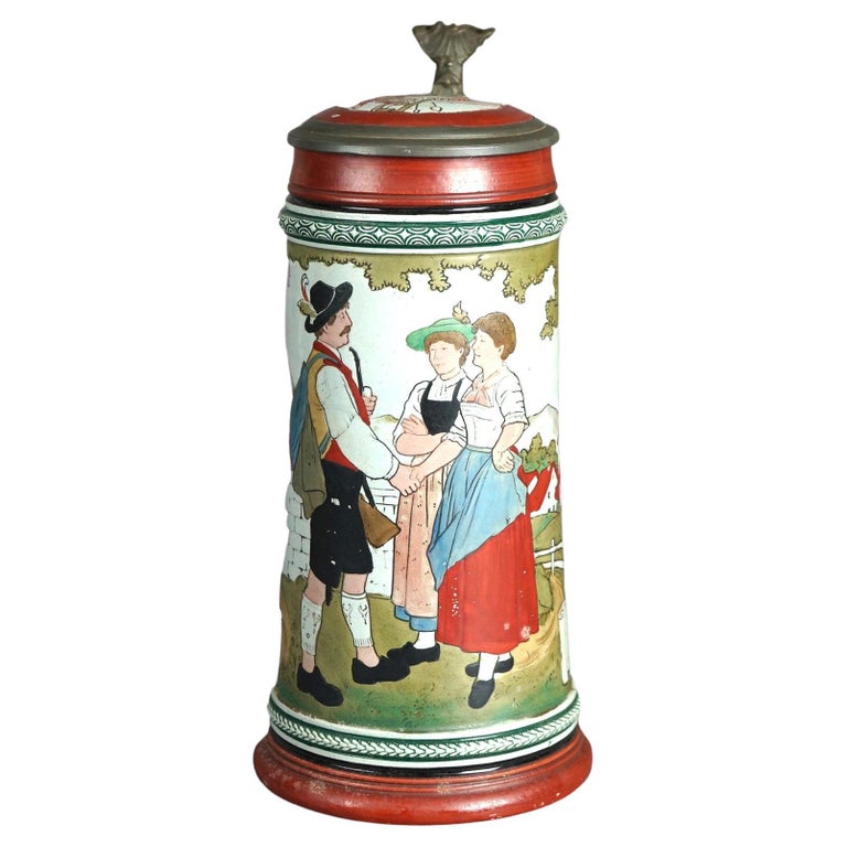 Antique Art & Crafts Scenic Musterschutz Germany Pottery Stein Circa 1 ...