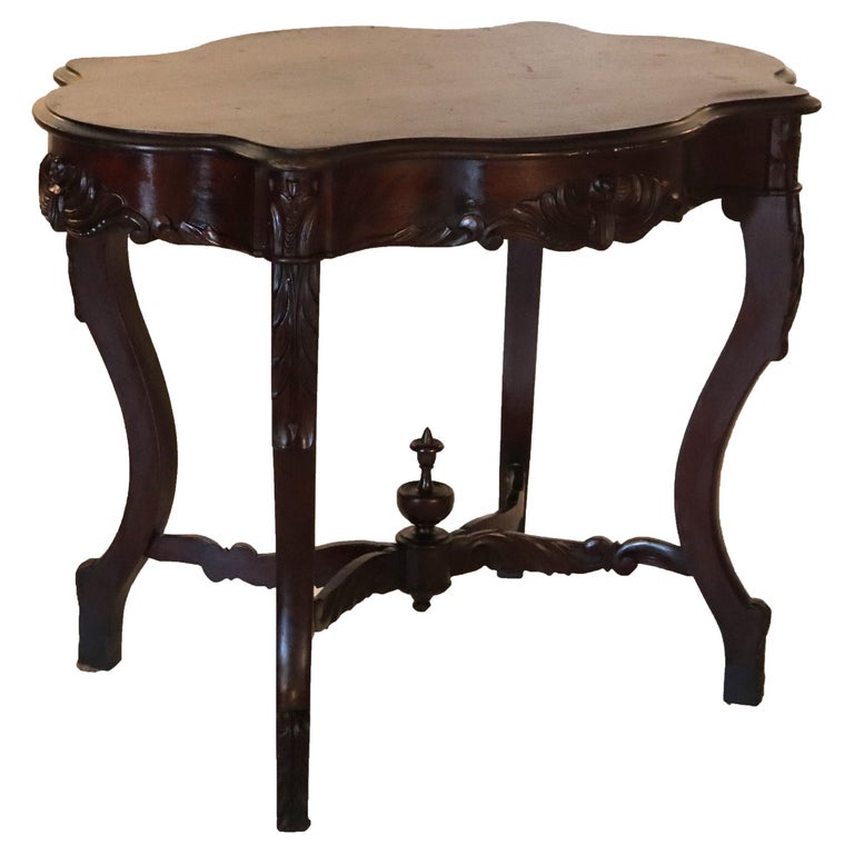 Antique Carved Flame Mahogany Turtle Top Table C1880 – Antique Revival
