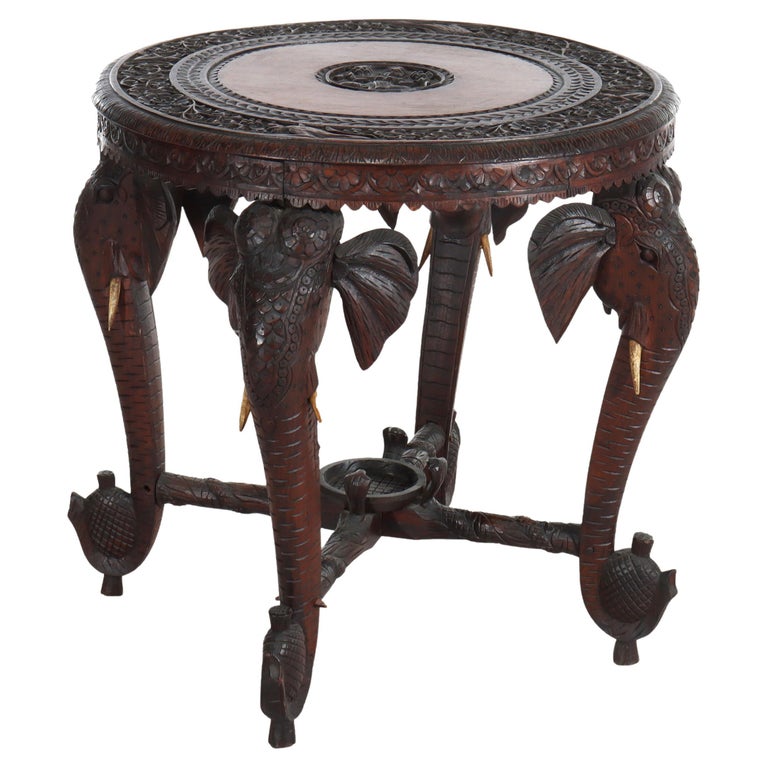 Antique Anglo Indian Figural Carved Rosewood Side Table With Elephants ...
